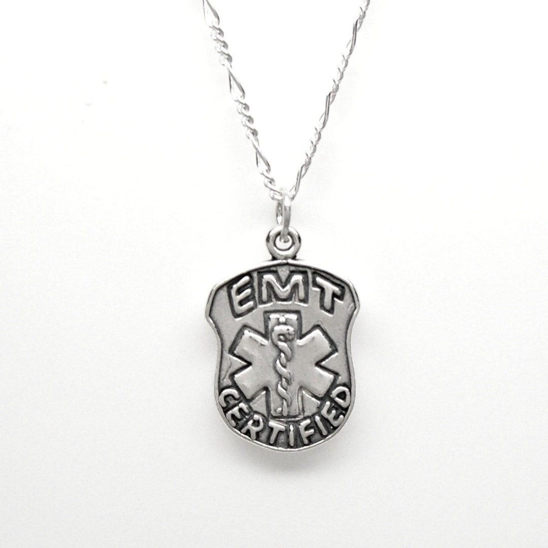 EMT Emergency Medical Technician Certified Badge Sterling Silver Rescue ...