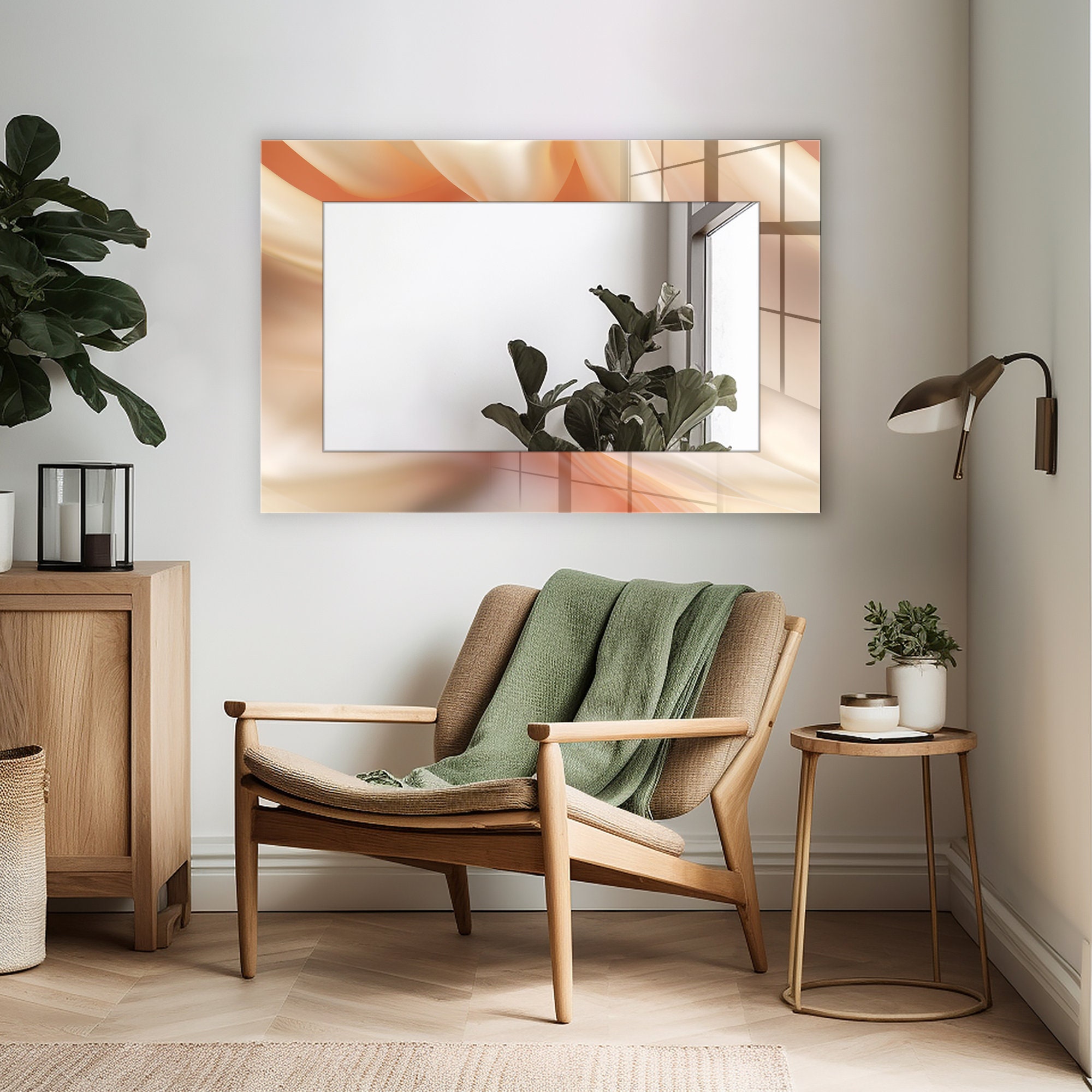 Mirror Decor With Various Shape Options Beige Elegant Colored Wavy ...