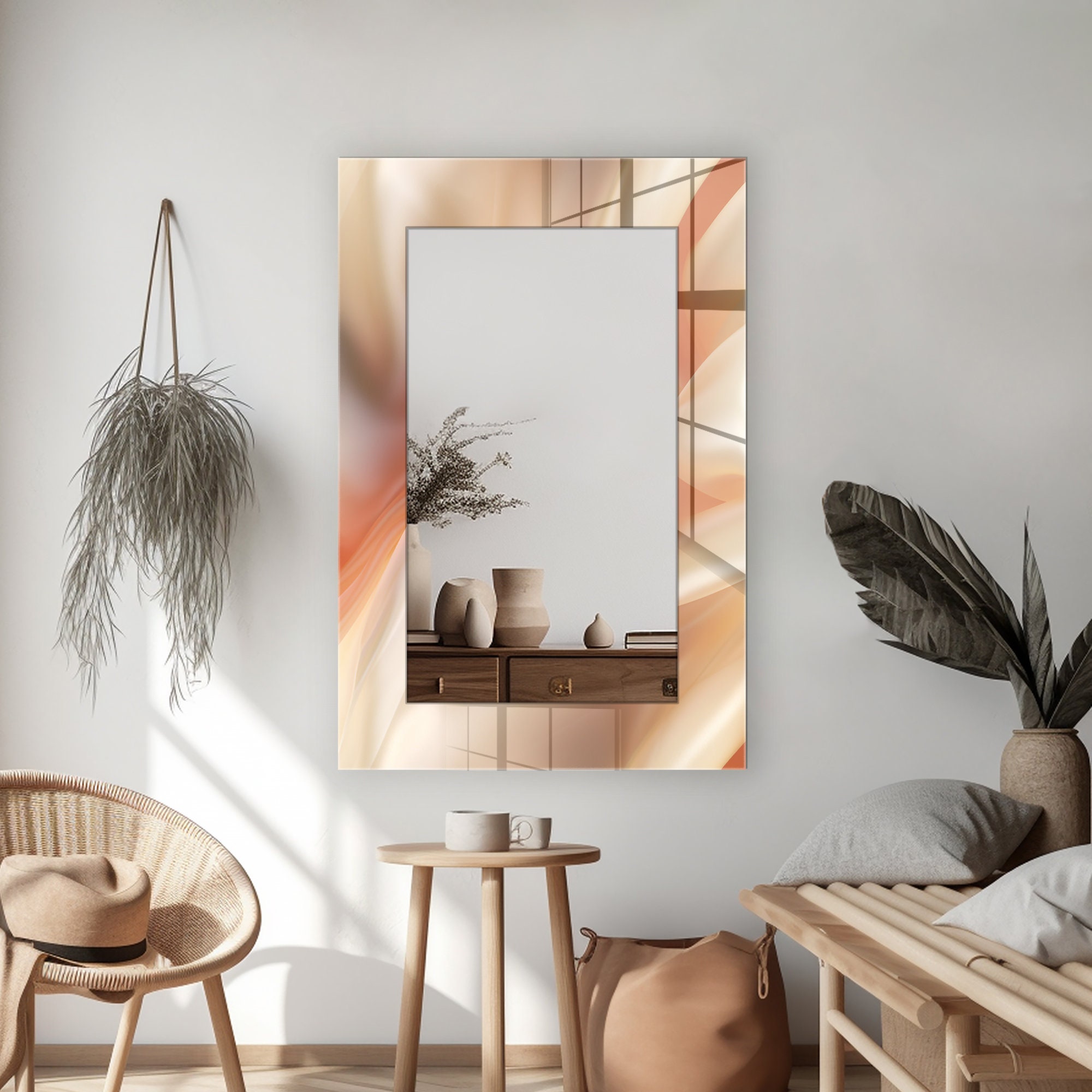 Mirror Decor With Various Shape Options Beige Elegant Colored Wavy ...