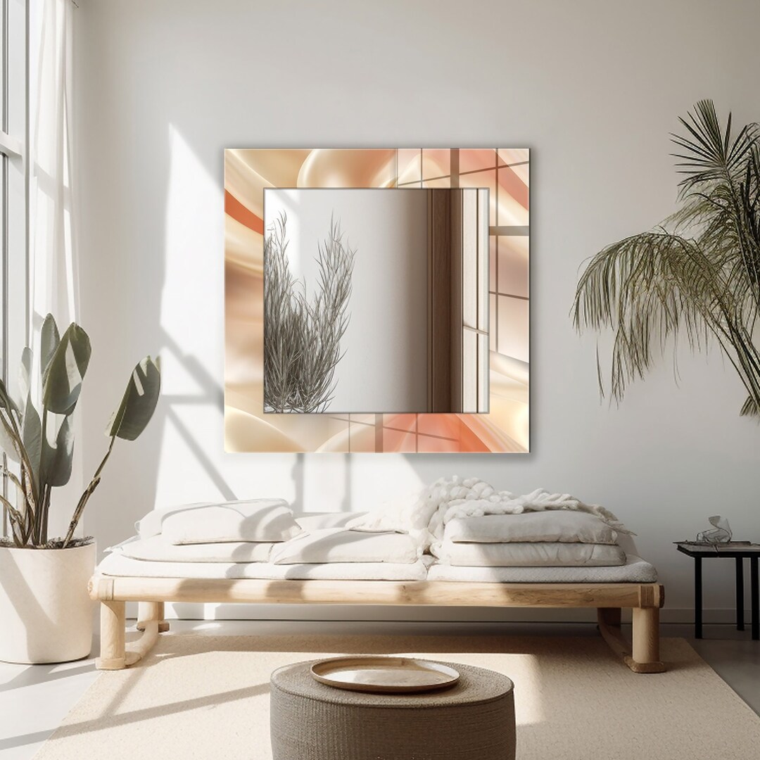 Mirror Decor With Various Shape Options - Beige Elegant Colored Wavy ...