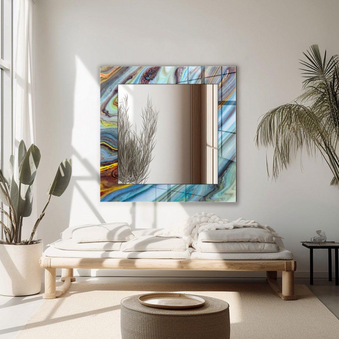 Blue Wavy Theme Mirror Wall Decor With Various Shape Options - Wall ...