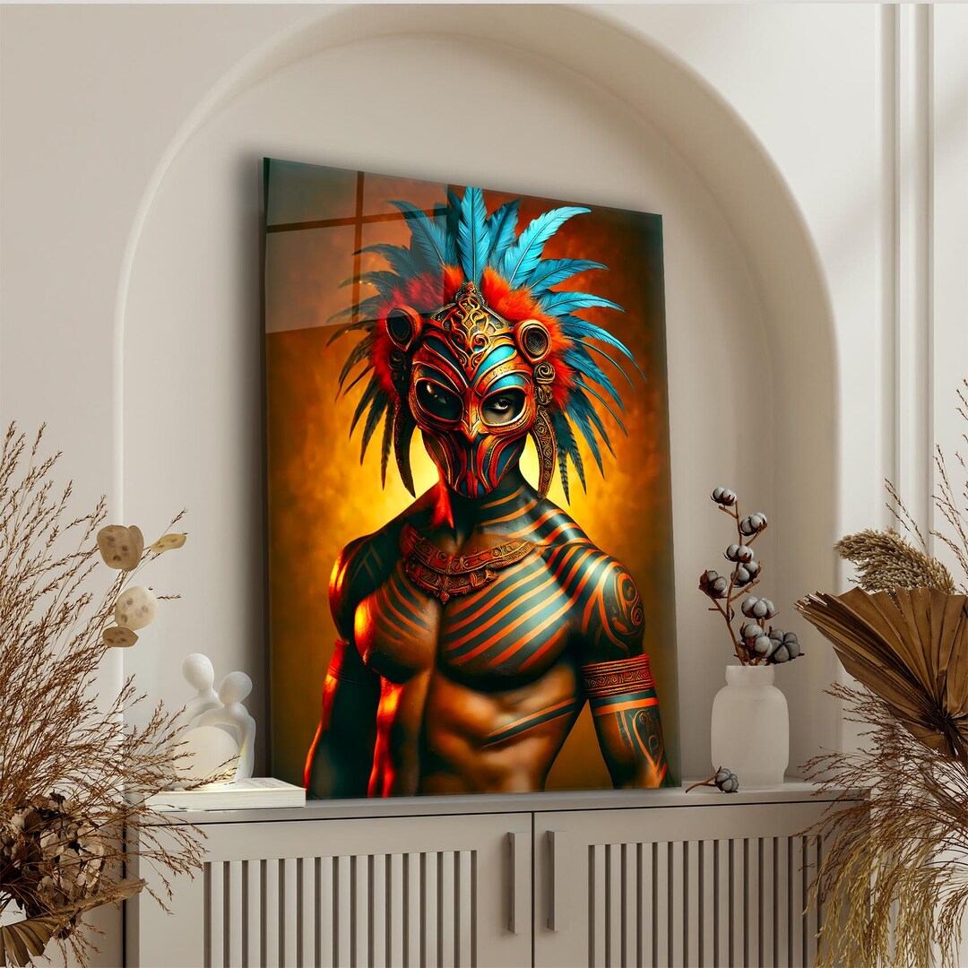 African Tribe Man Tempered Glass Wall Art: Modern Decor - Etsy