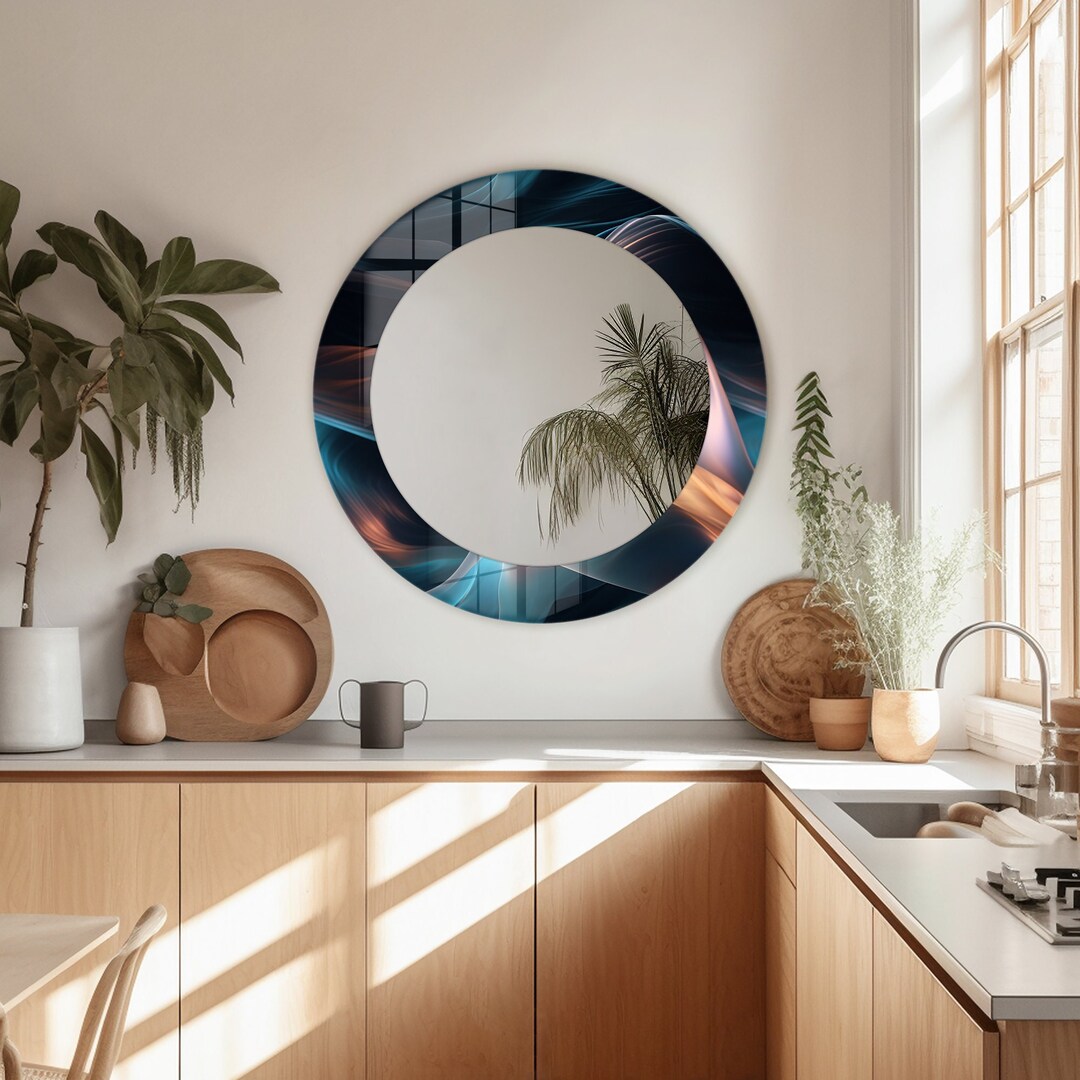 Mirror Decor With Various Shape Options - Blue & Black Colored Wavy ...