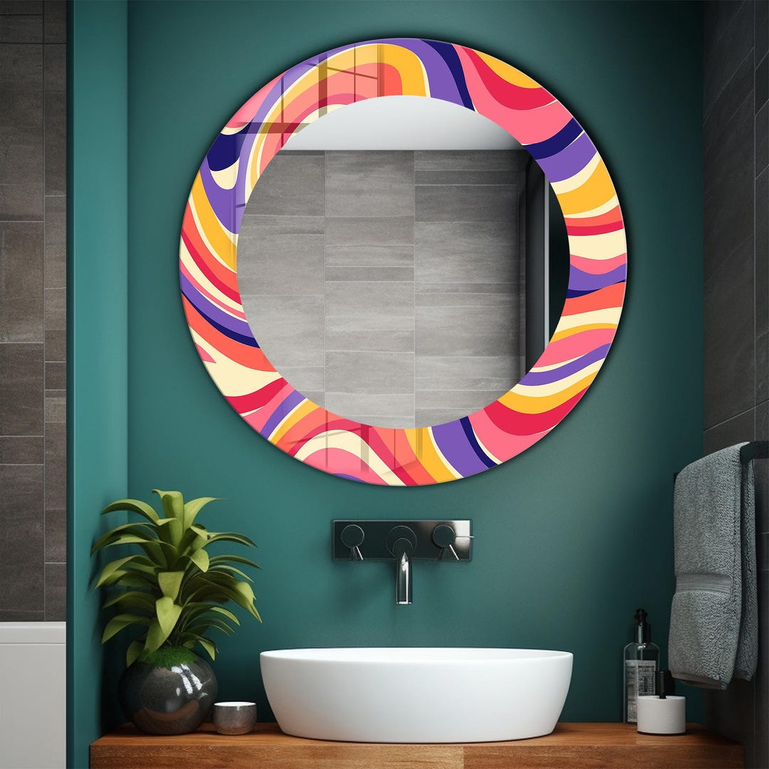 Colorful Pink Mirror Wall Decor for Bathroom, Living Room Mirror ...
