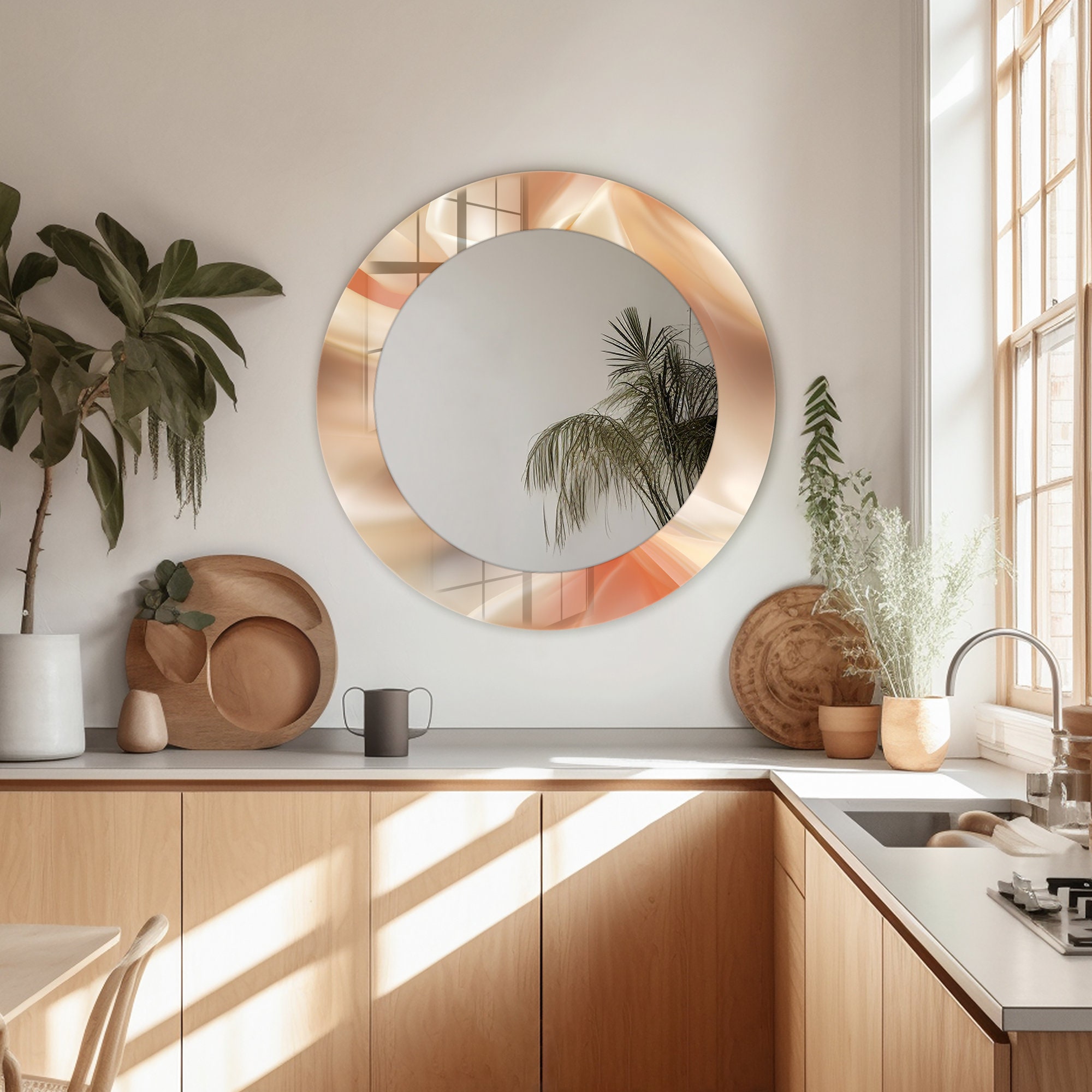 Mirror Decor With Various Shape Options Beige Elegant Colored Wavy ...