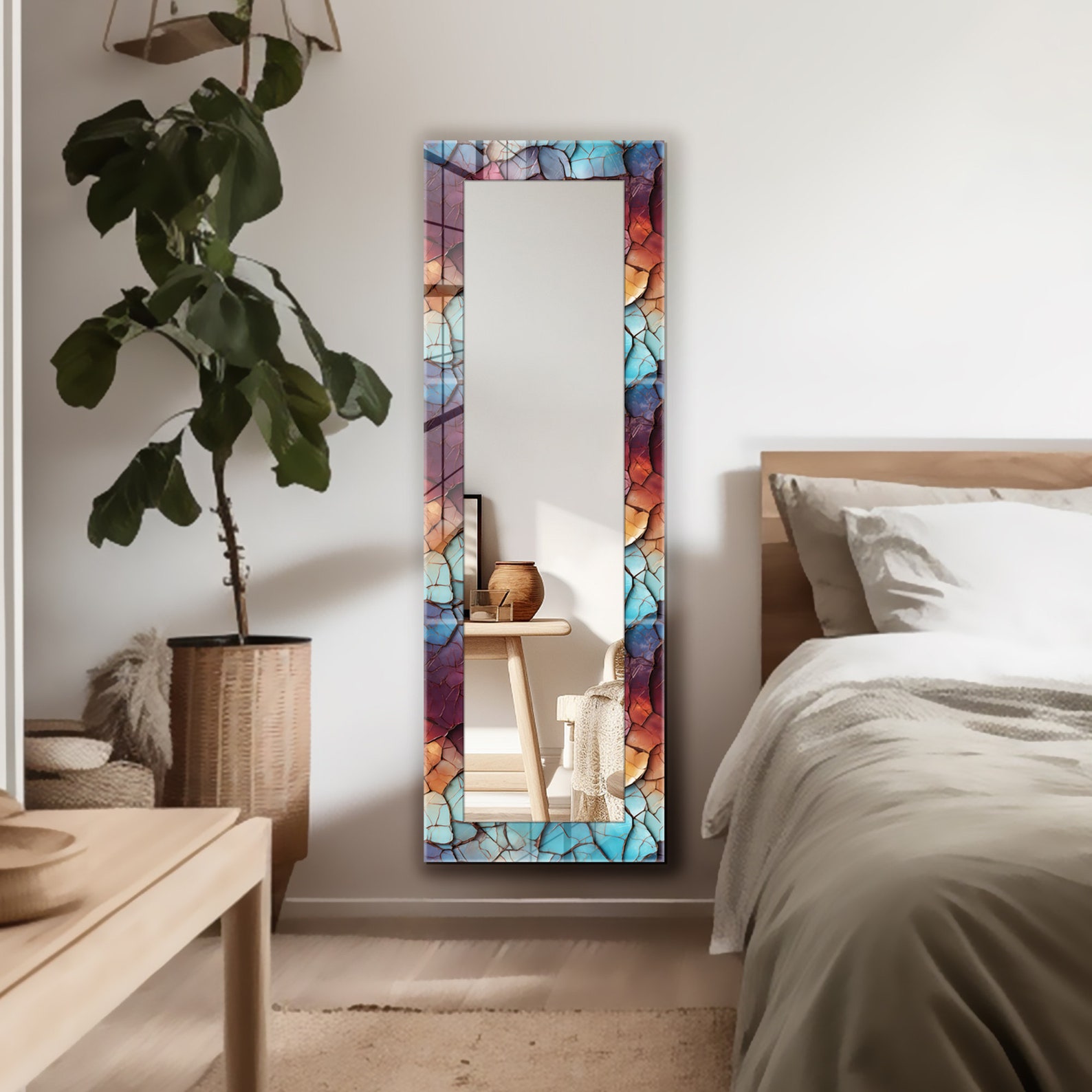 Colorful Abstract Tempered Glass Rectangular Wall Mirror: Modern ...