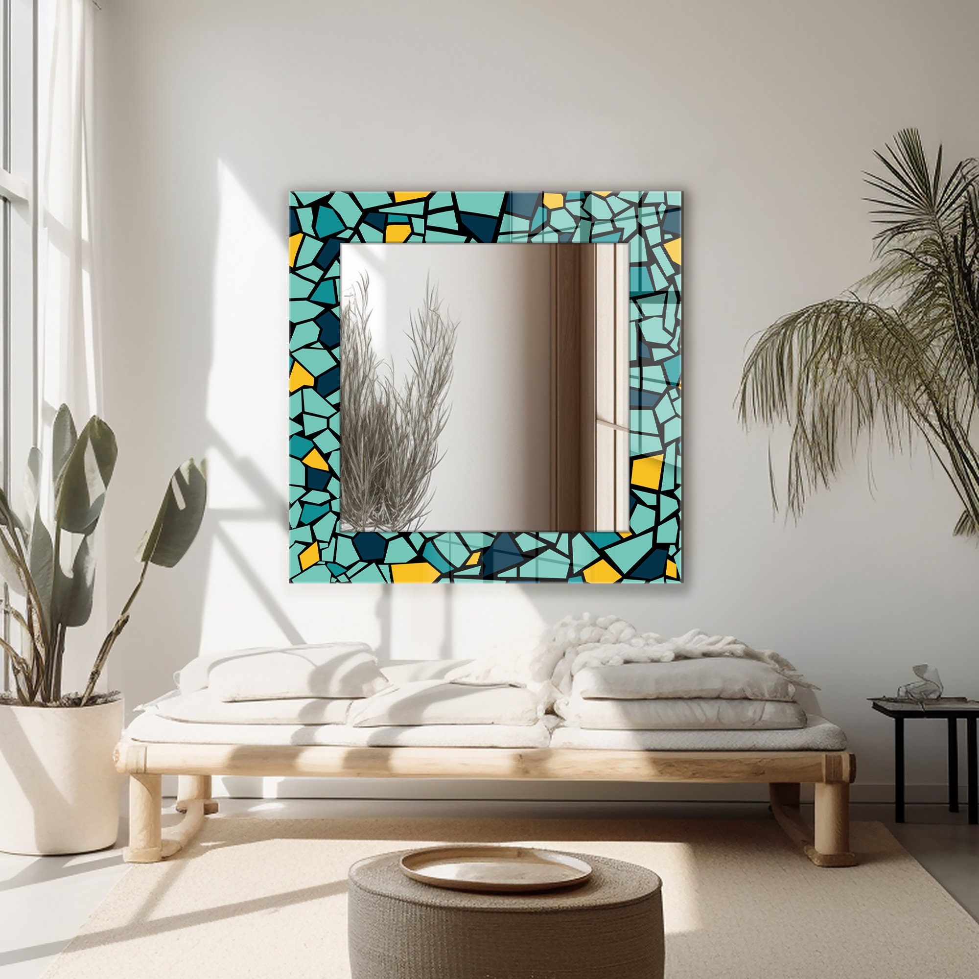 Green Mosaic Pattern Mirror for New Home, Vertical Living Room Mirror ...