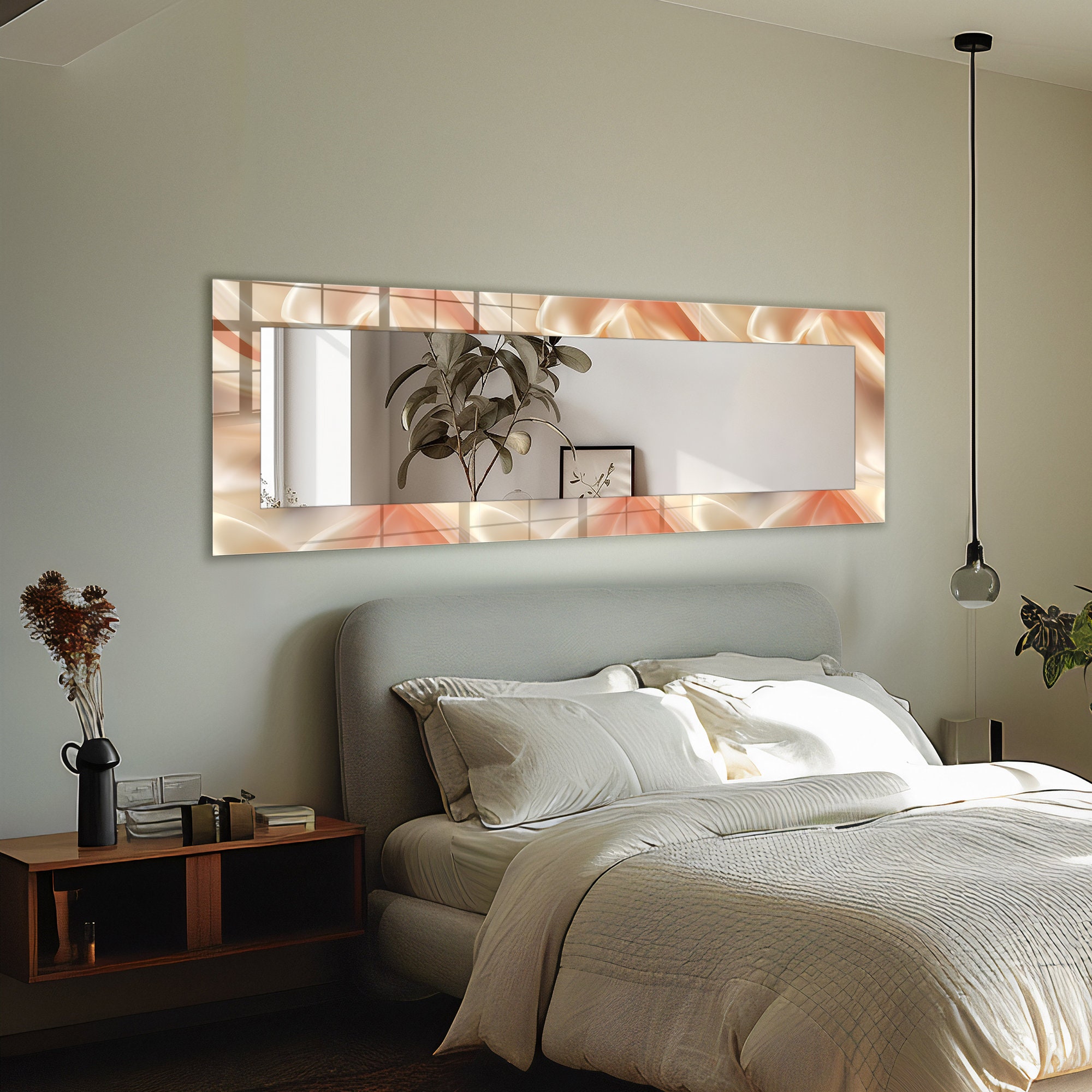 Mirror Decor With Various Shape Options Beige Elegant Colored Wavy ...