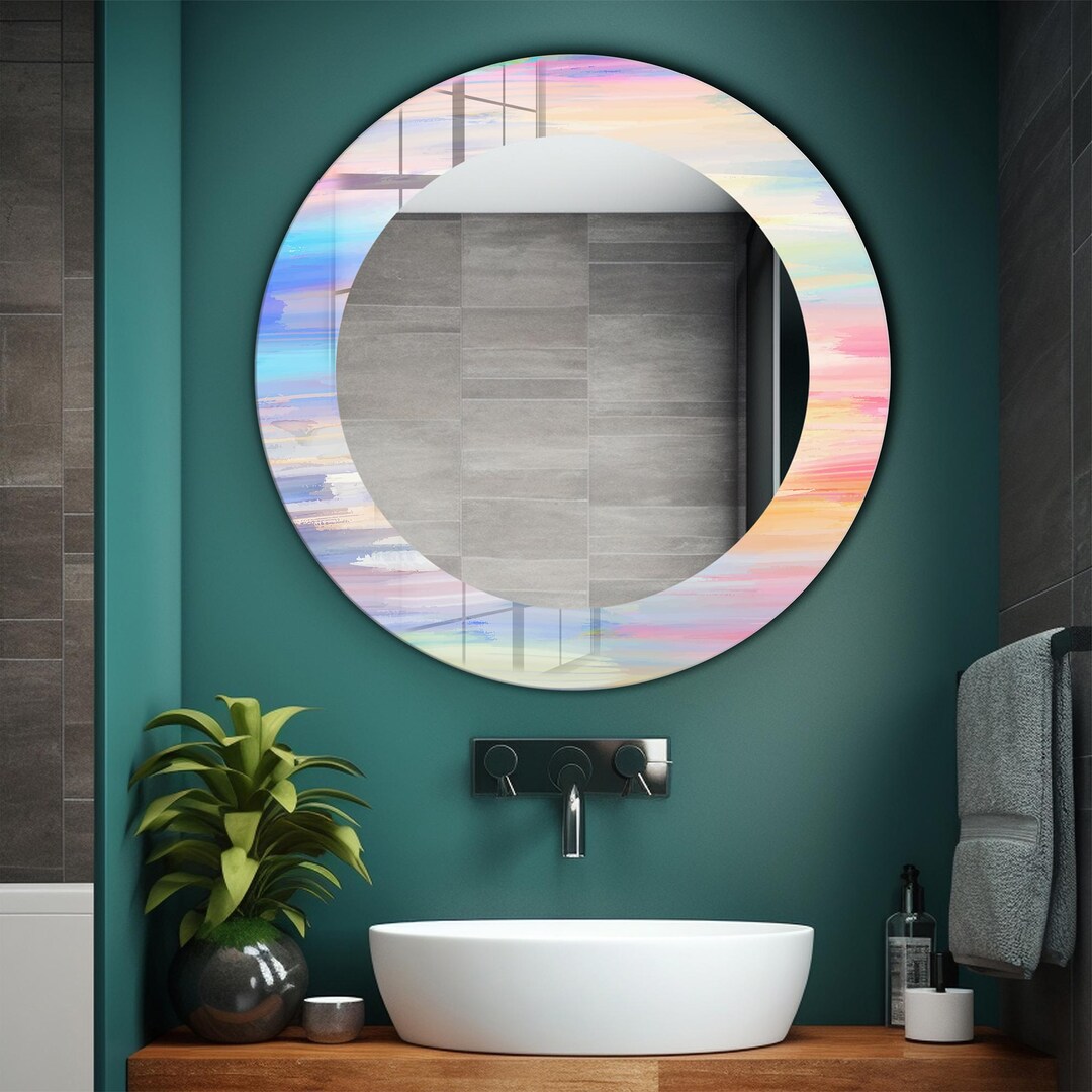 Pastel Colored Abstract Theme Mirror - Tempered Glass Mirror Wall Decor ...