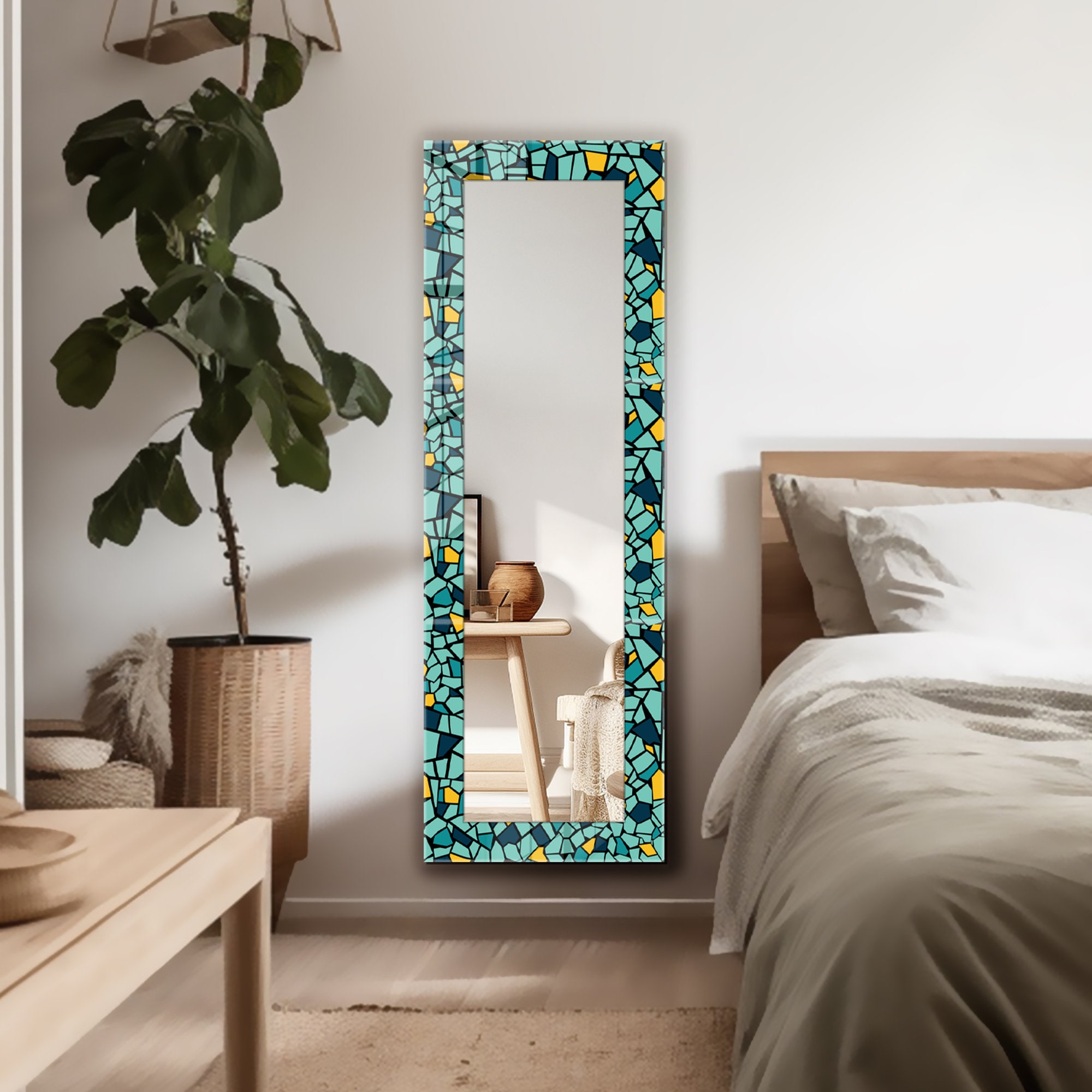 Green Mosaic Pattern Mirror for New Home, Vertical Living Room Mirror ...