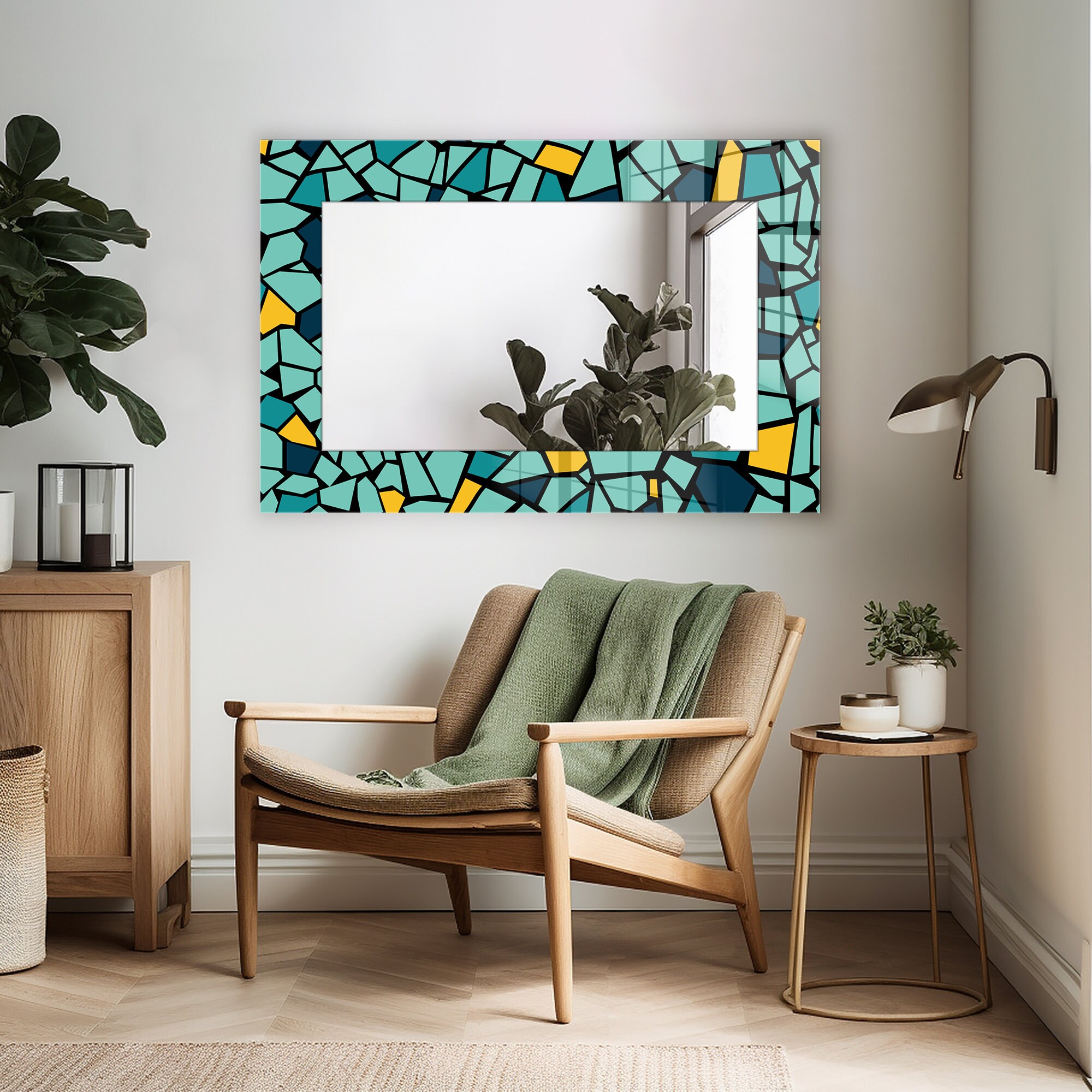 Green Mosaic Pattern Mirror for New Home, Vertical Living Room Mirror ...