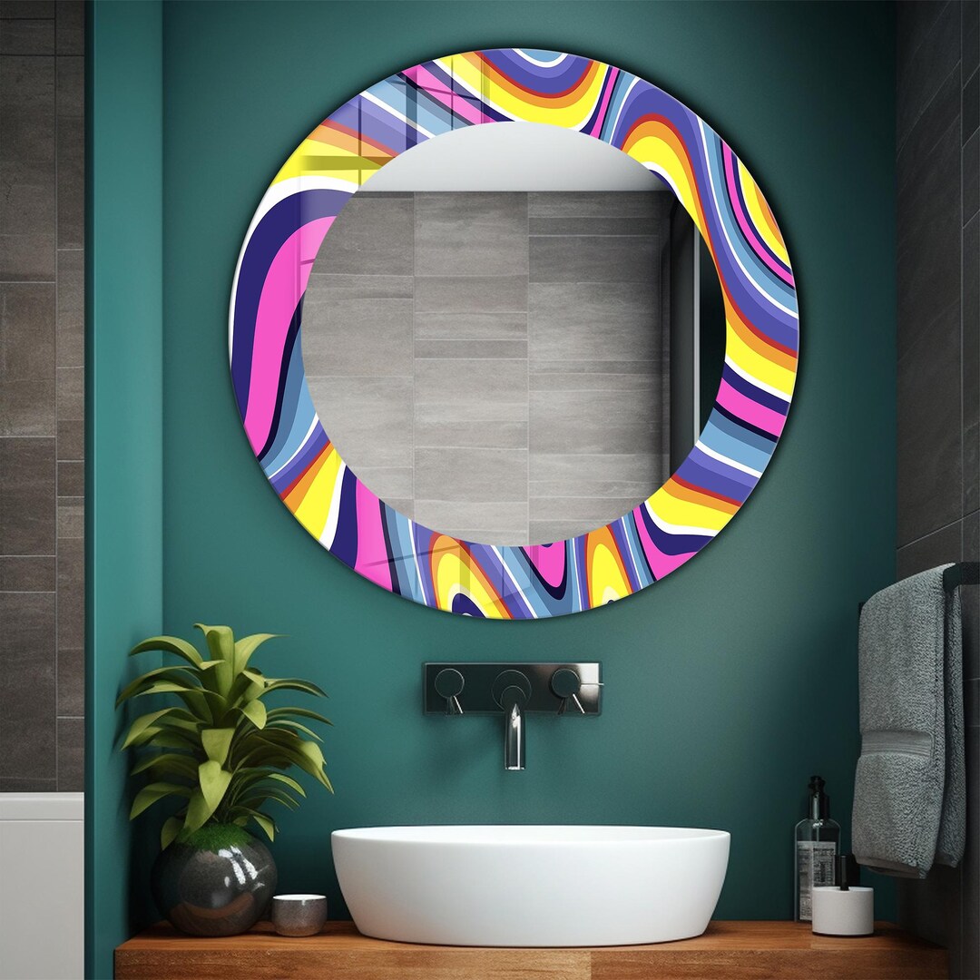 Round Mirror Wall Decor, Colorful Vanity Mirror, Vibrant Colorful ...