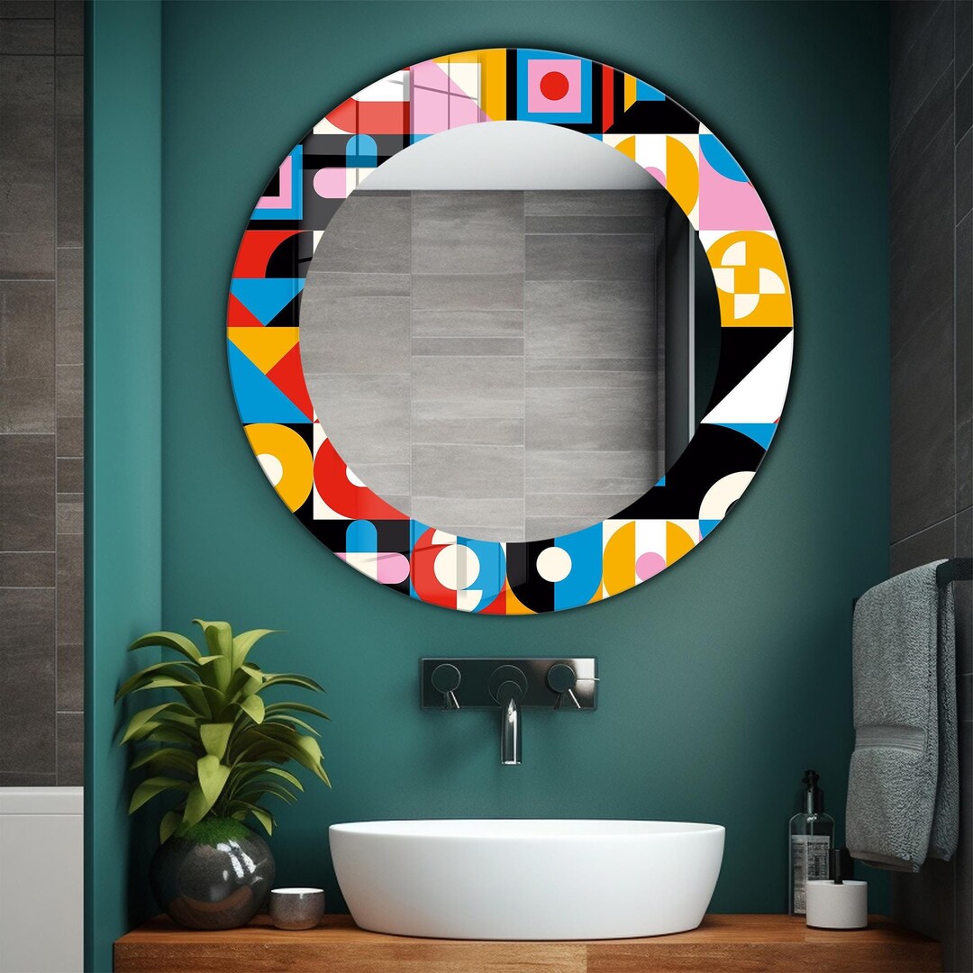 Colorful Mirror Wall Hanging, Mirror for Bathroom, Living Room Mirror ...