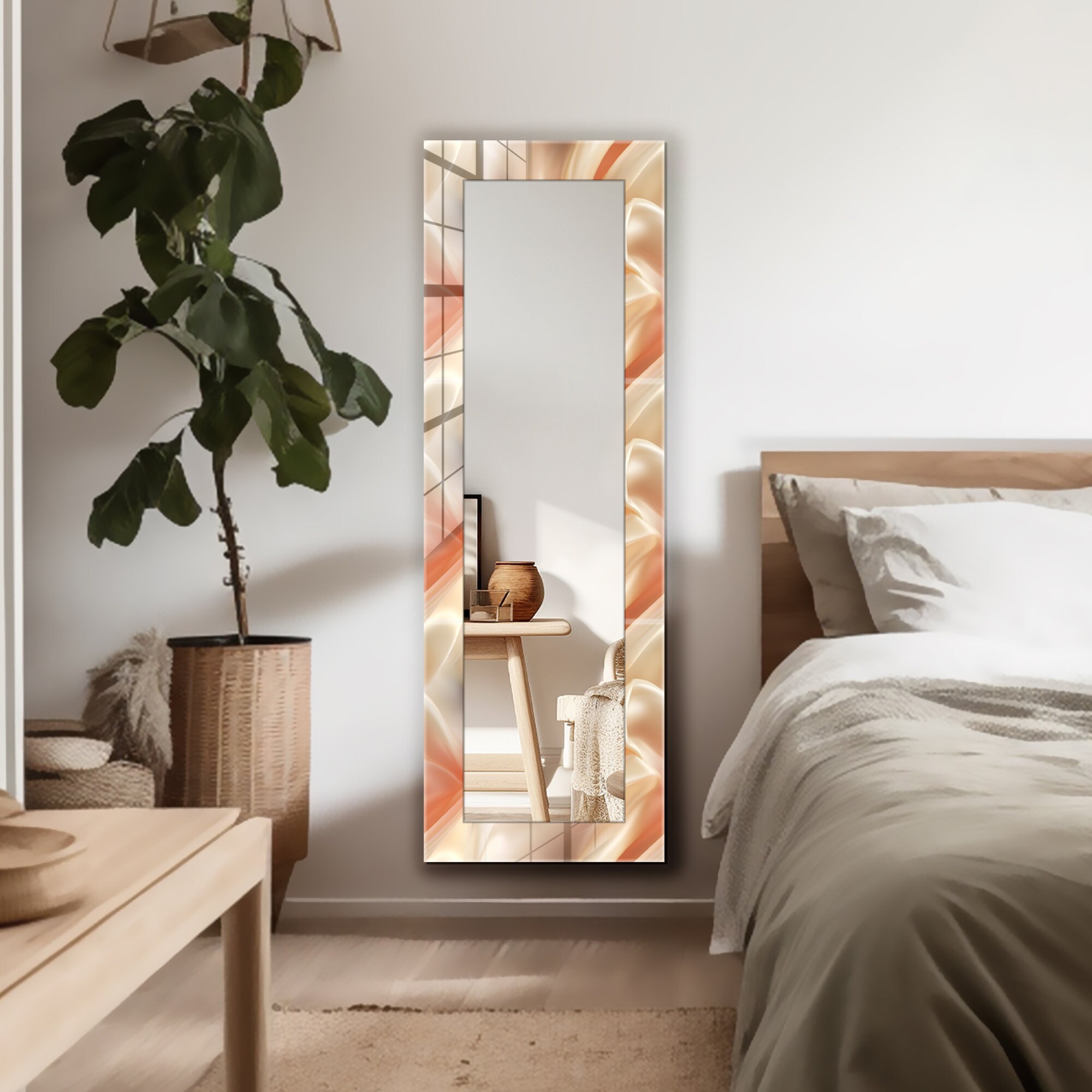 Mirror Decor With Various Shape Options Beige Elegant Colored Wavy ...