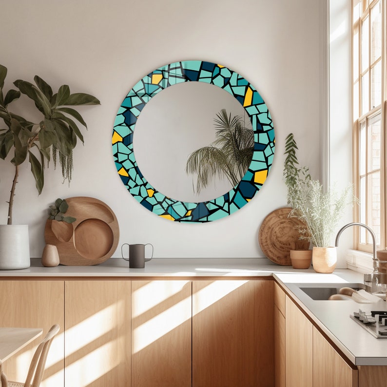 Green Mosaic Pattern Mirror for New Home, Vertical Living Room Mirror ...