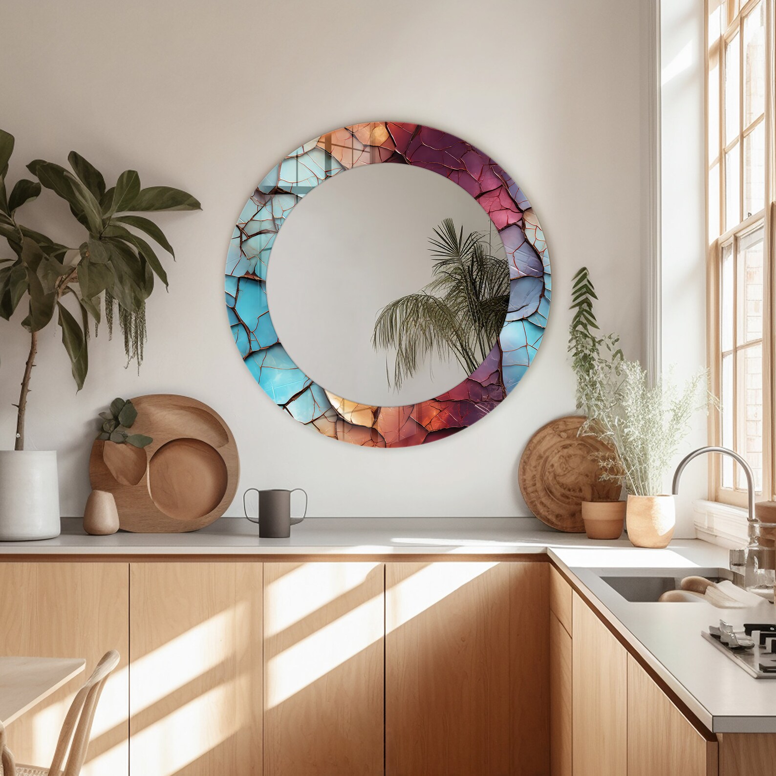 Colorful Abstract Tempered Glass Rectangular Wall Mirror: Modern ...