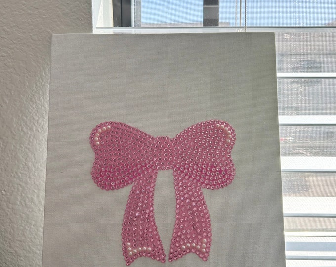 Pink Rhinestone Bedazzled Bow Canvas Decor Art - Etsy