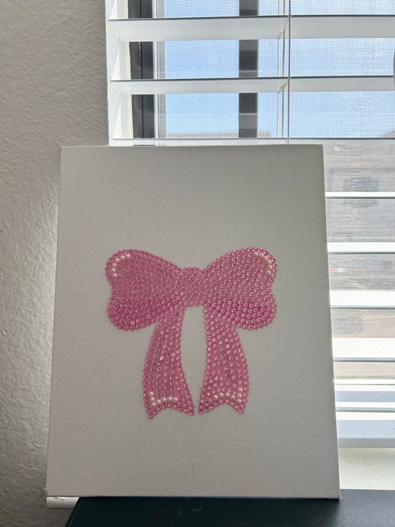 Pink Rhinestone Bedazzled Bow Canvas Decor Art - Etsy