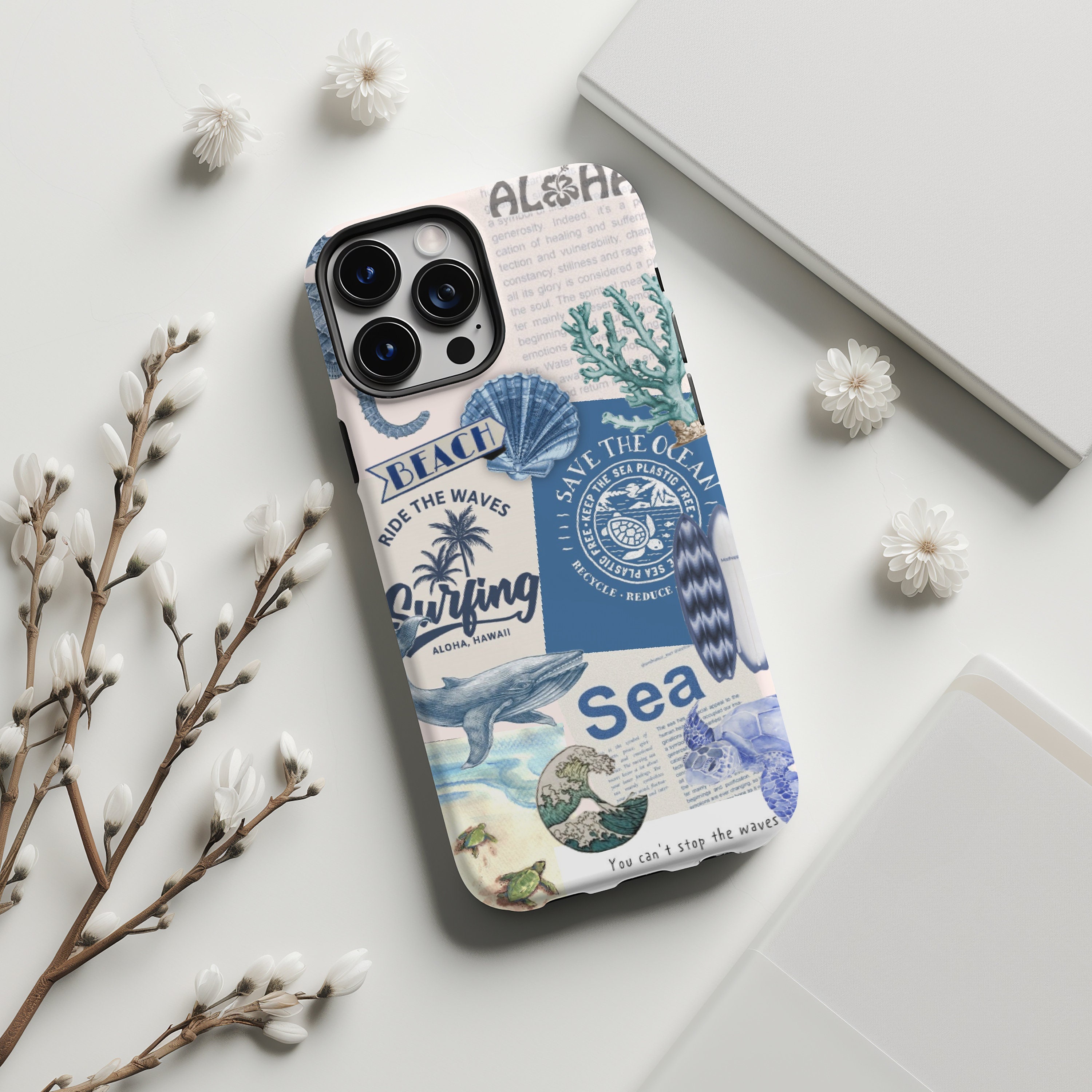 Surfing Girl Coastal Adventure Collage Phone Case, iPhone 15 14 13 12 ...