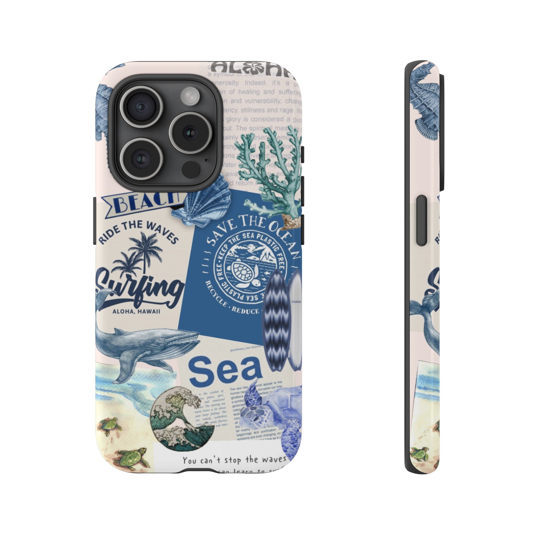 Surfing Girl Coastal Adventure Collage Phone Case, iPhone 15 14 13 12 ...