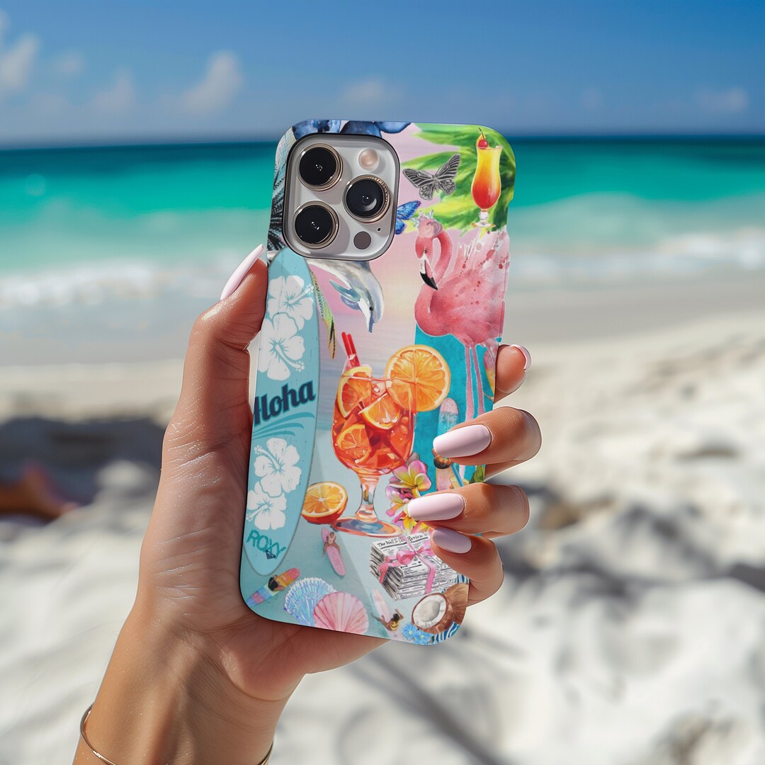 Girly Coastal Coconut Girl Collage Phone Case Tropical Charm, iPhone 15 ...