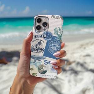 Surfing Girl Coastal Adventure Collage Phone Case, iPhone 15 14 13 12 ...