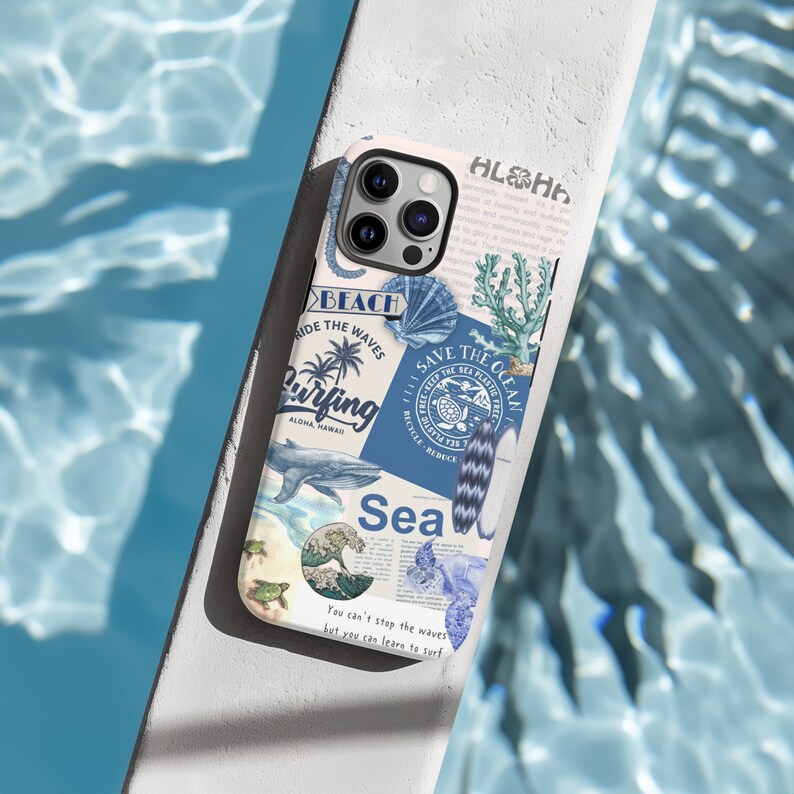 Surfing Girl Coastal Adventure Collage Phone Case, iPhone 15 14 13 12 ...