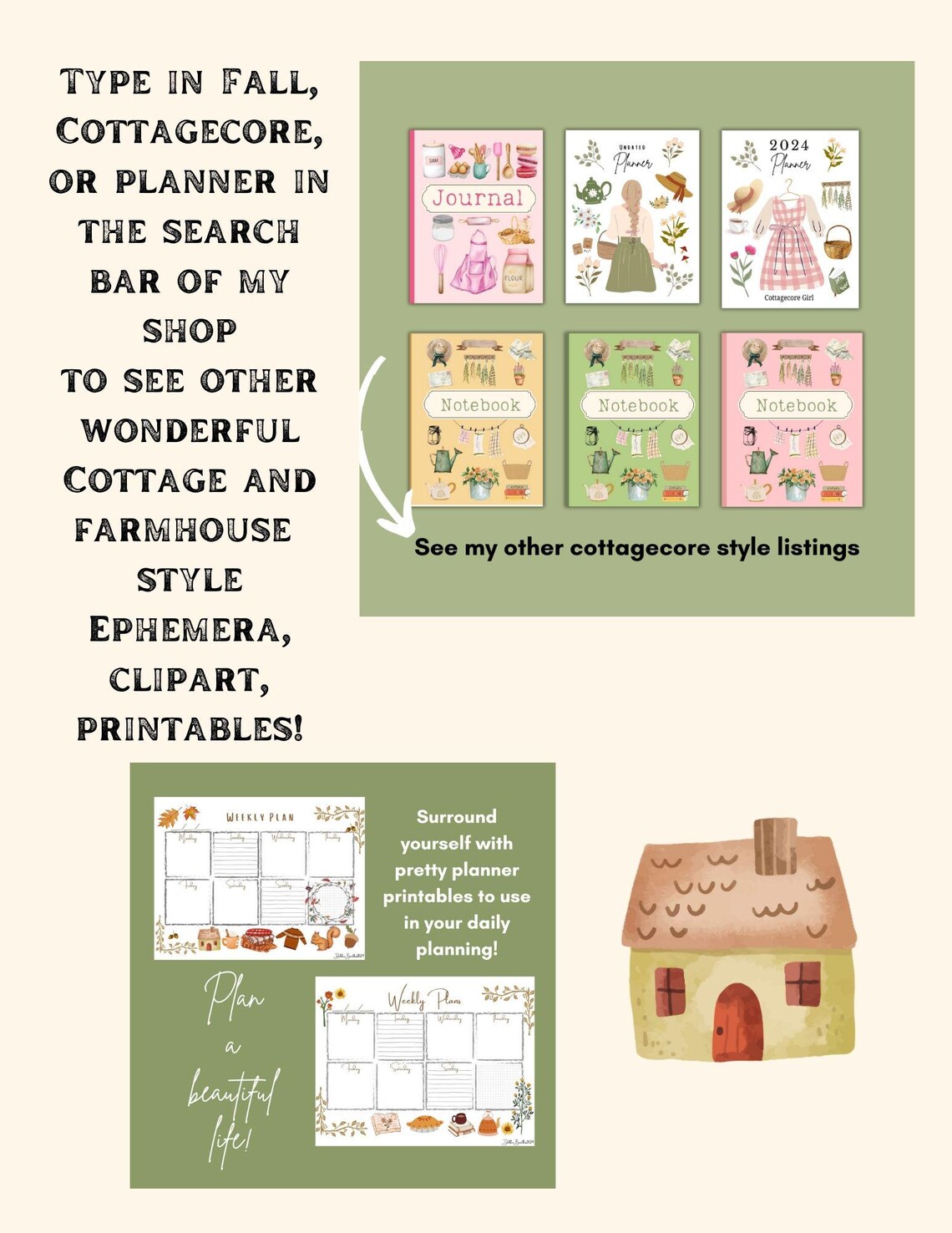 Planner Cottage Style Printable UNDATED PLANNER, Girl Florals Monthly ...