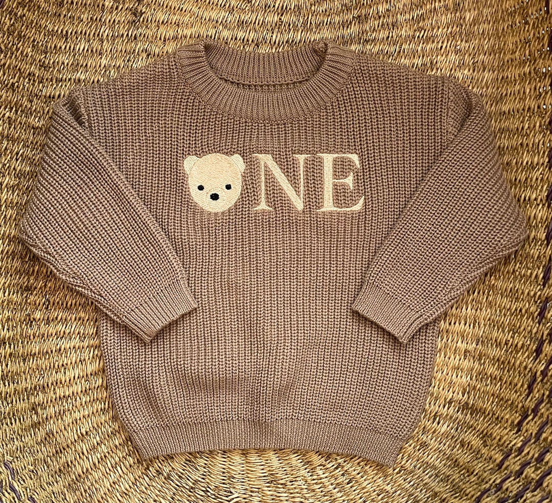 Baby Boys beary First Birthday Sweater Girls One Embroidered Sweater ...