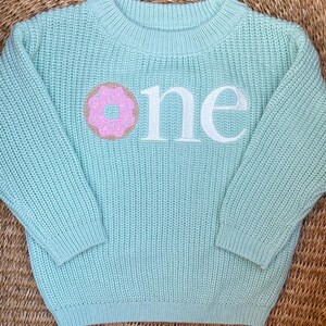 Girls' Embroidered Donut One 1st Birthday Sweater - Etsy