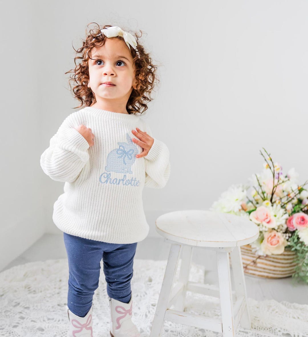 Baby/toddler Girls Easter Sweater With Name - Personalized Bunny ...