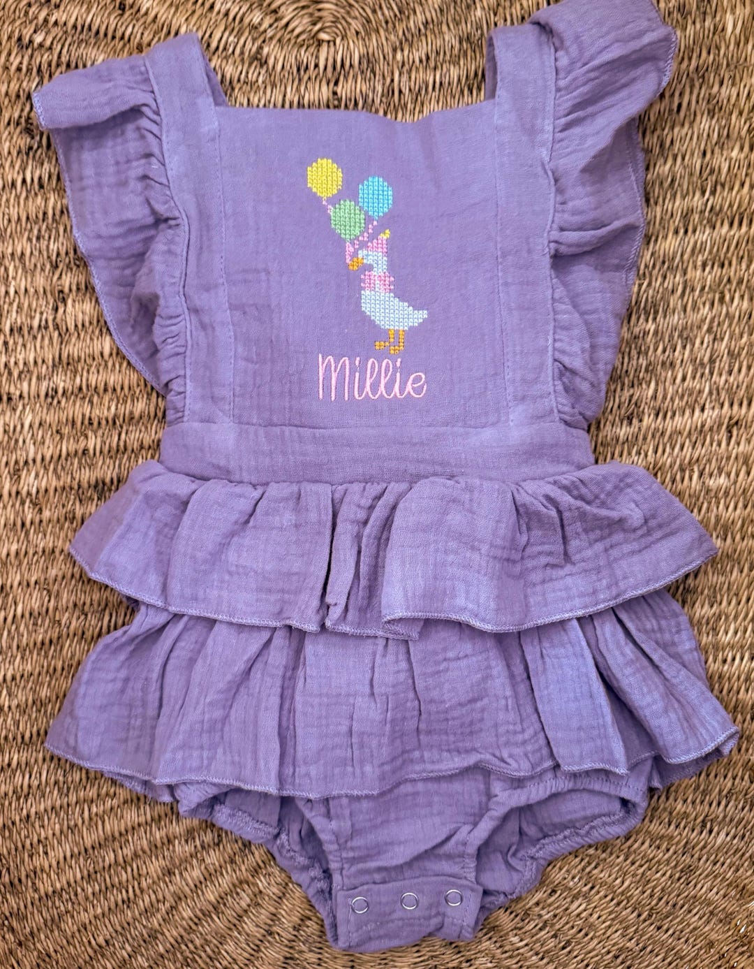 Baby Girls One Silly Goose Name Embroidered Romper - Personalized ...