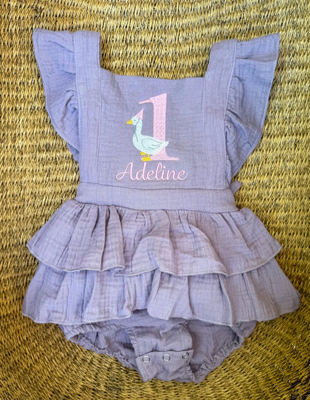 Baby Girls One Silly Goose Name Embroidered Romper - Customized Party ...