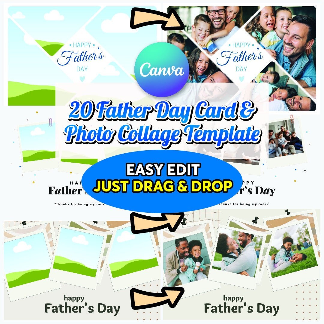 20 Canva Editable Father Day Photo Collage Template Father Day Card ...