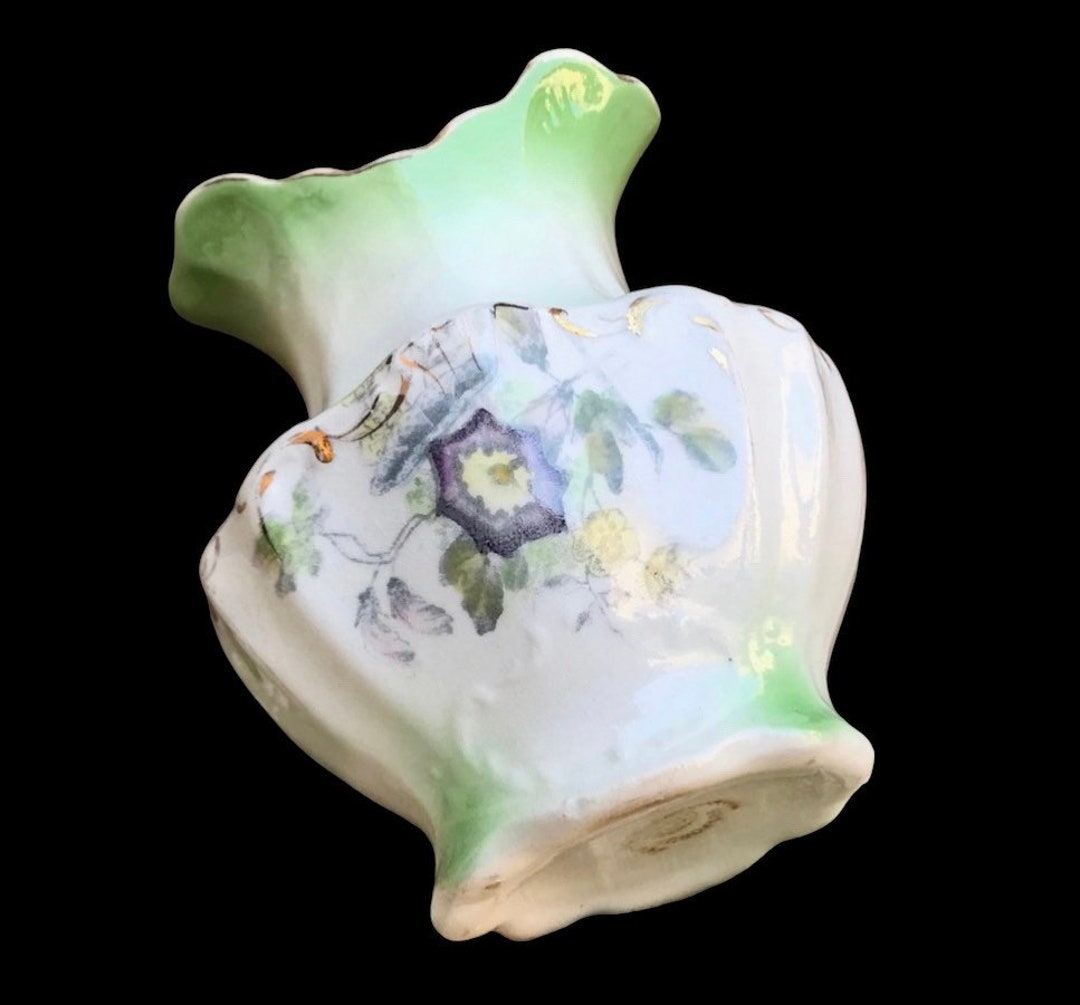 Antique Victorian Edwardian Ironstone Vase With Green and White Floral ...