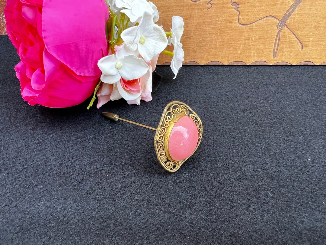 Vintage Salmon Colored Brass Filigree Hat Scarf Pin - Etsy
