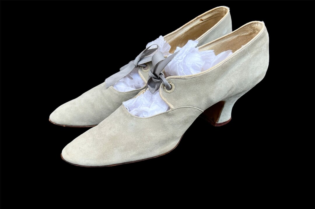 Antique Edwardian off White Suede Heels Shoes - Etsy