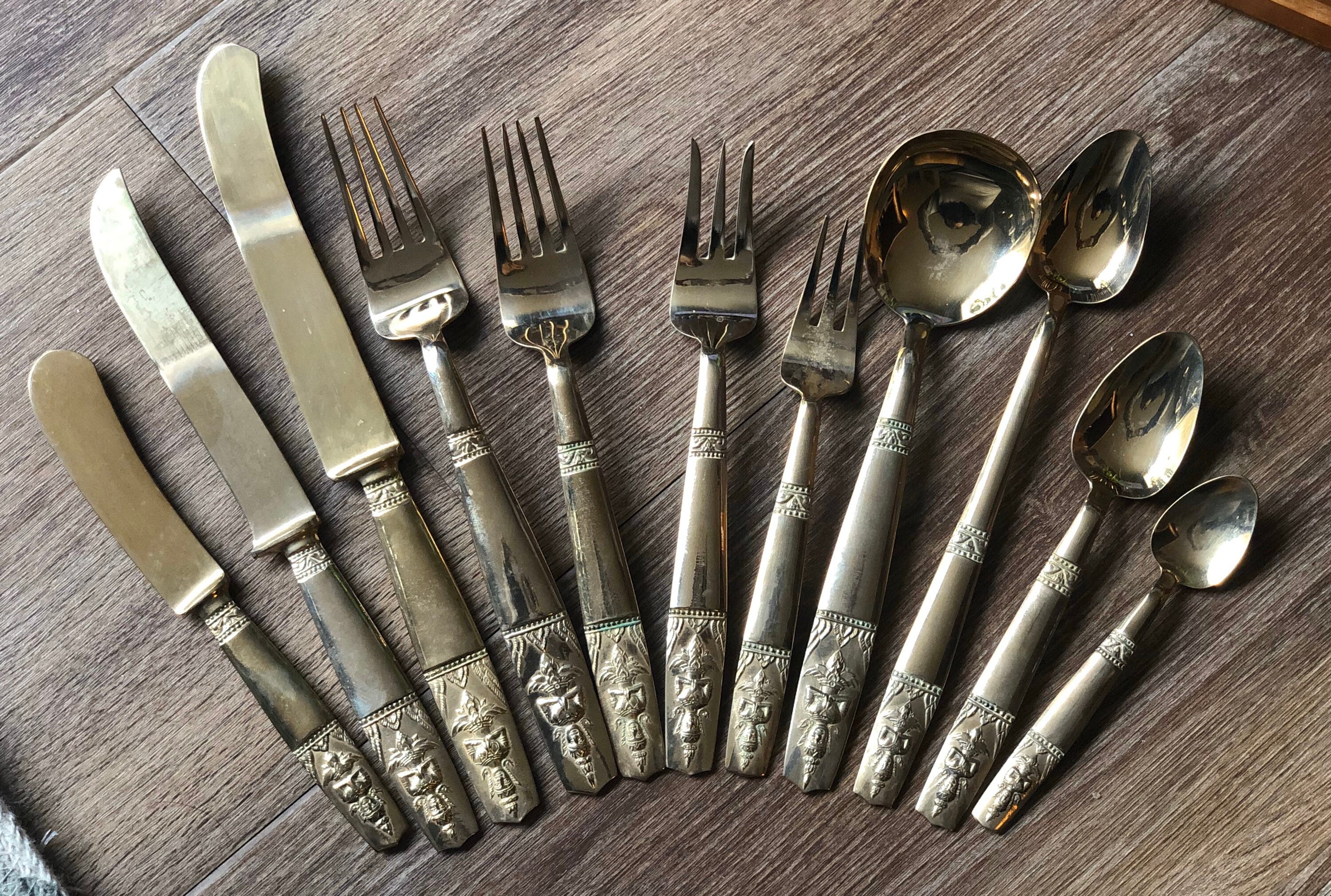 132pcs Vintage Thai Bronze Flatware Set in Storage Boxes - Etsy