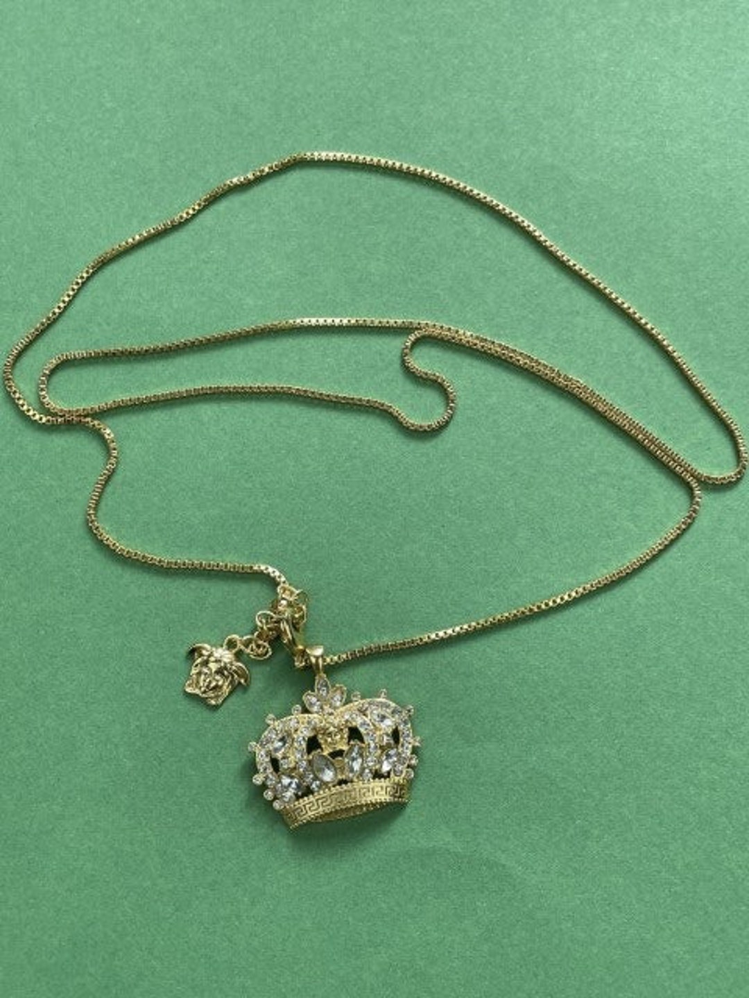Vintage Versace Gold Plated Crown Pendant Necklace Classic Vintage ...