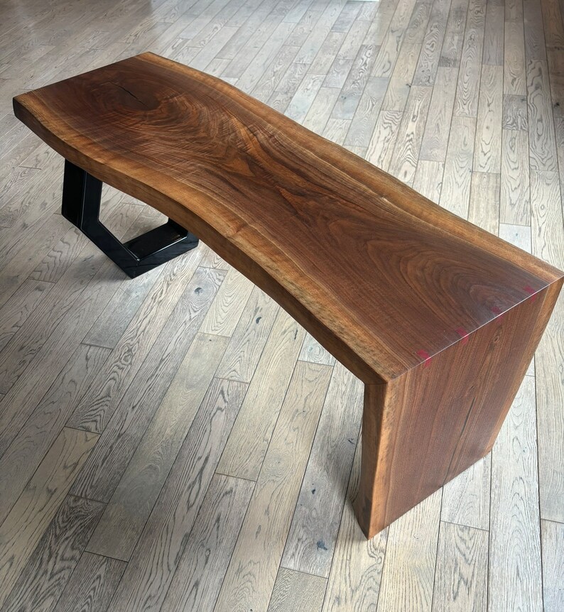 Live Edge Black Walnut Waterfall Coffee Table/bench With Hexagon Base ...