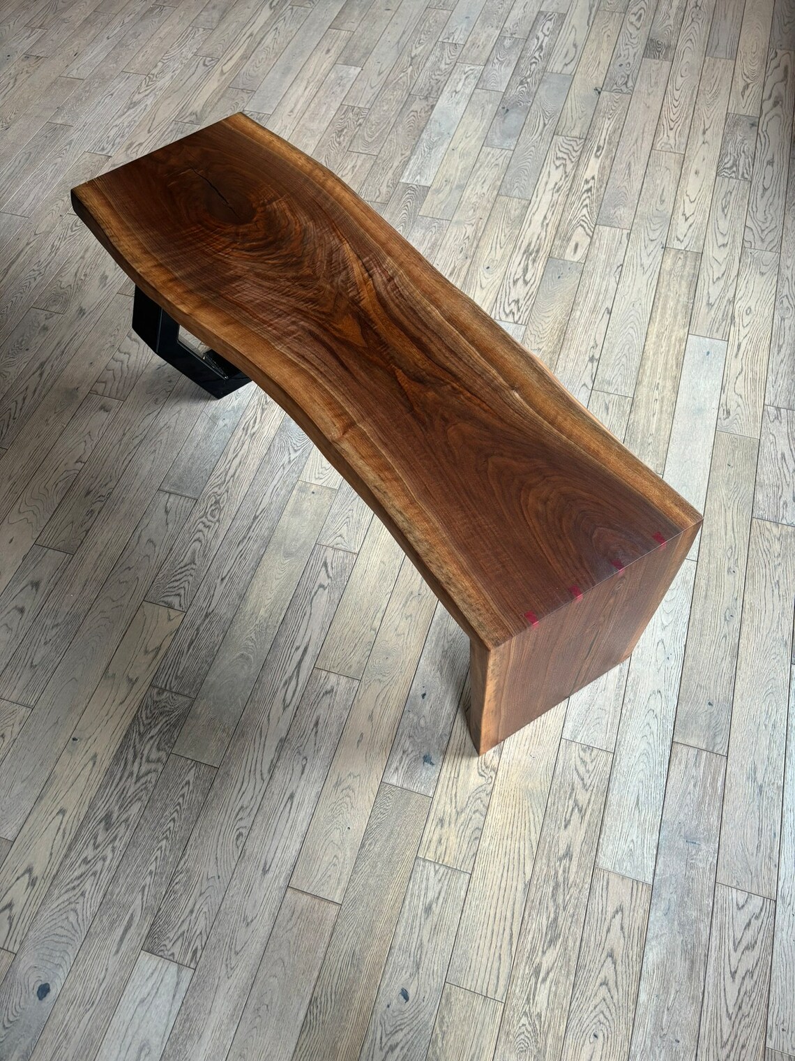 Live Edge Black Walnut Waterfall Coffee Table/bench With Hexagon Base ...