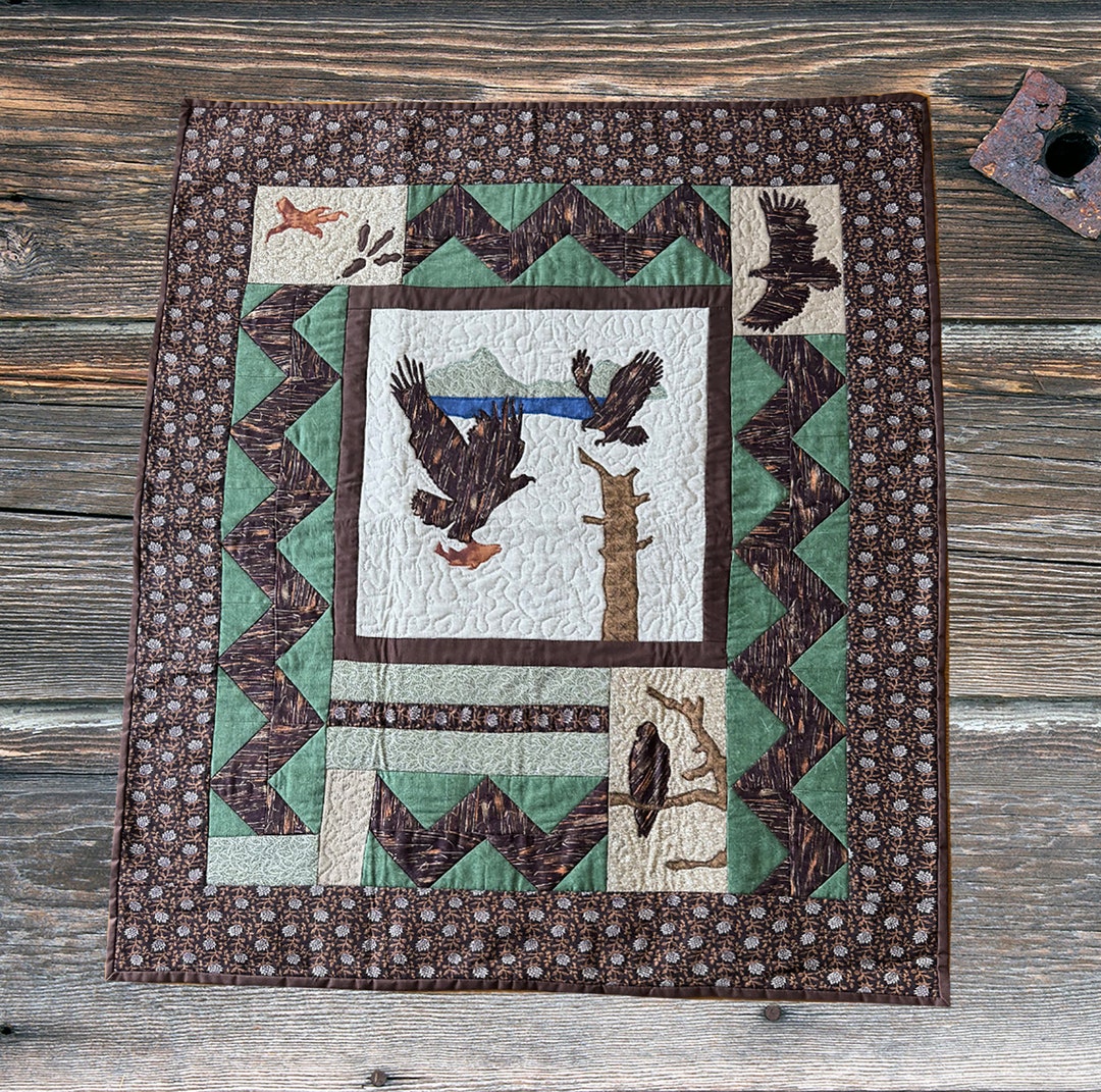 Handmade Quilted Wall Hanging - Hawks on Green and Brown Background - Etsy