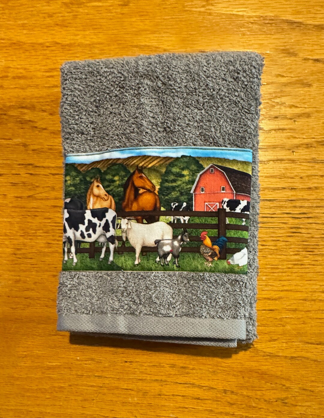 Gray Kitchen Towels With Horses, Cows, Pigs, Goats, and Red Barn - Etsy
