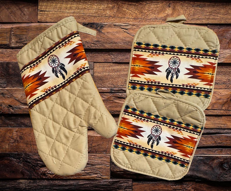 Complete Kitchen Set - Beige With Red, Gray and Black Navajo Design ...