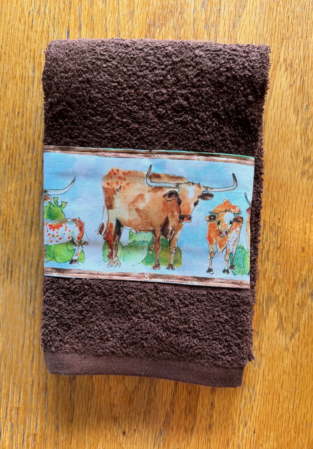 Dark Brown Kitchen Towel With Colored Longhorn Cows - Etsy