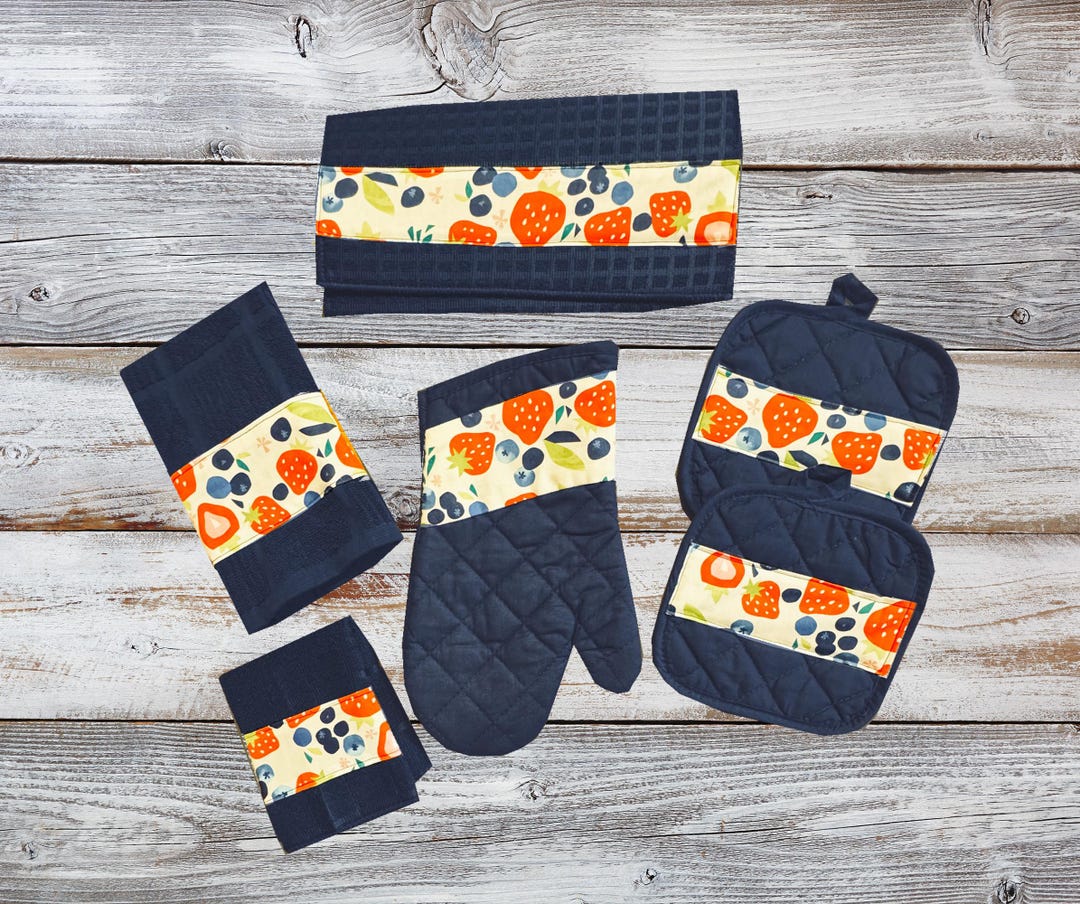 Complete Kitchen Set - Navy With Strawberries and Blueberries-towel ...