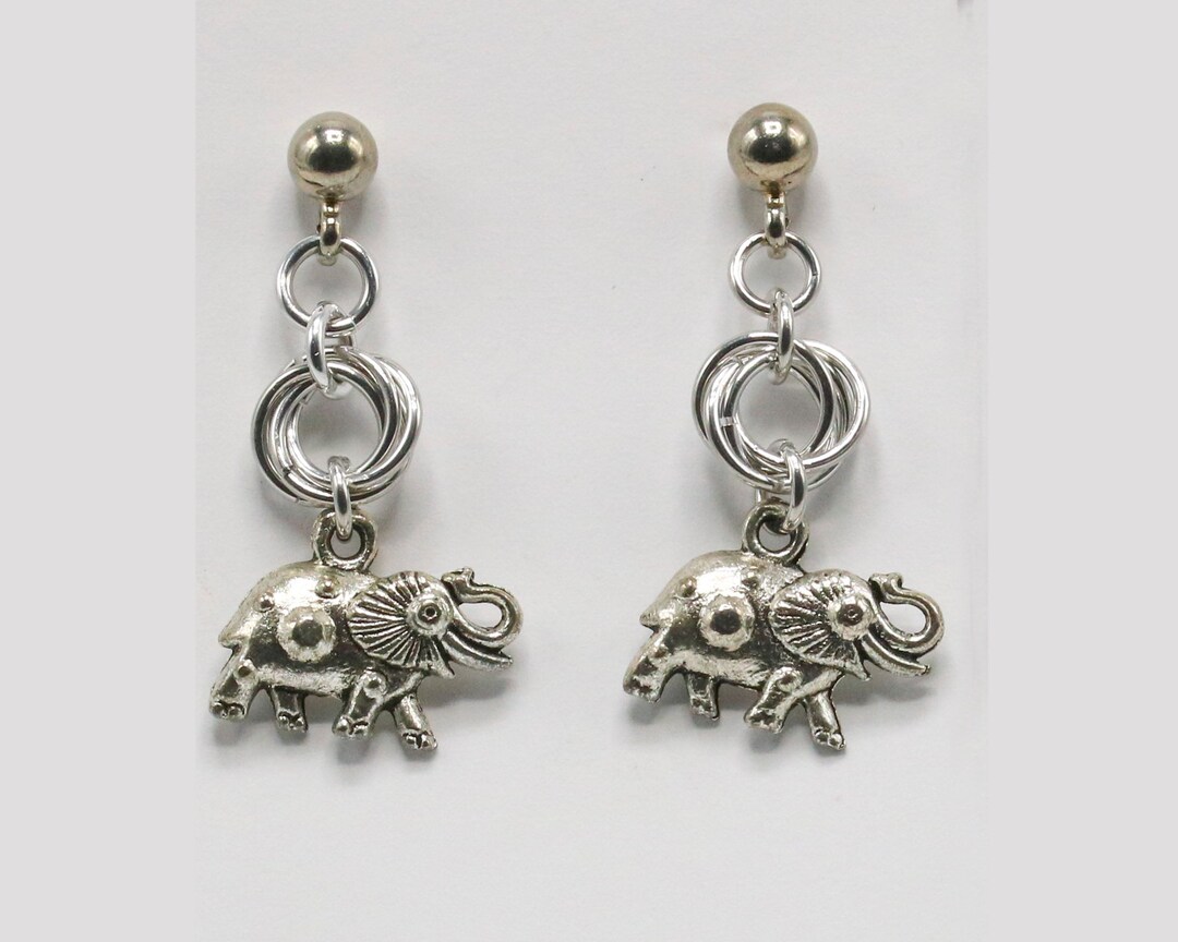 Earrings Elephant With Celtic Rose Chainmaille Jewelry Pierced Ears Casual - Etsy