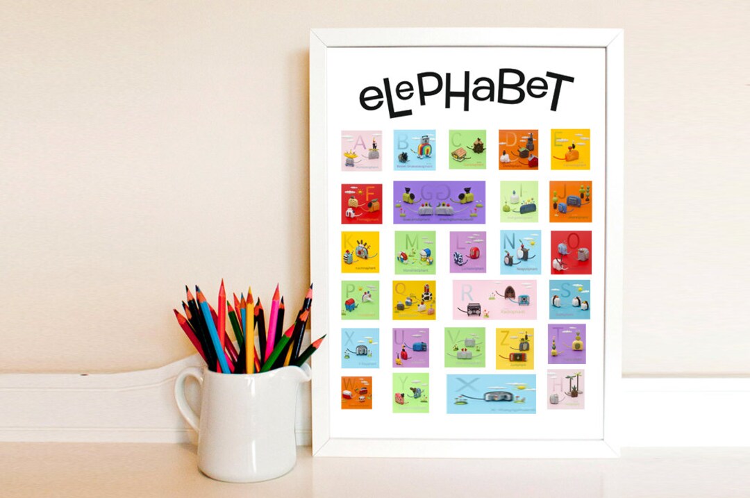Elephabet Poster With 26 Elephant Portmanteaus | Great Gift for ...