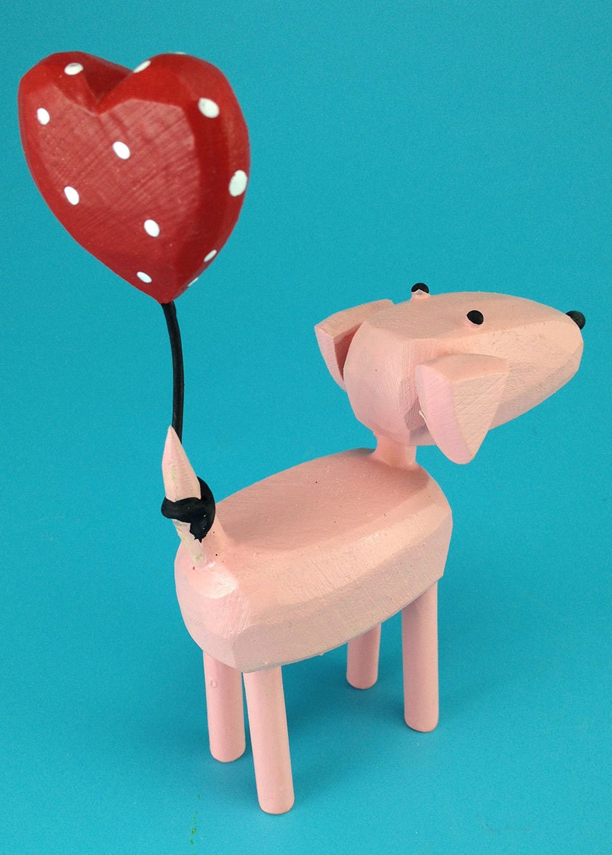 Pink Dog With Heart Balloon | Etsy