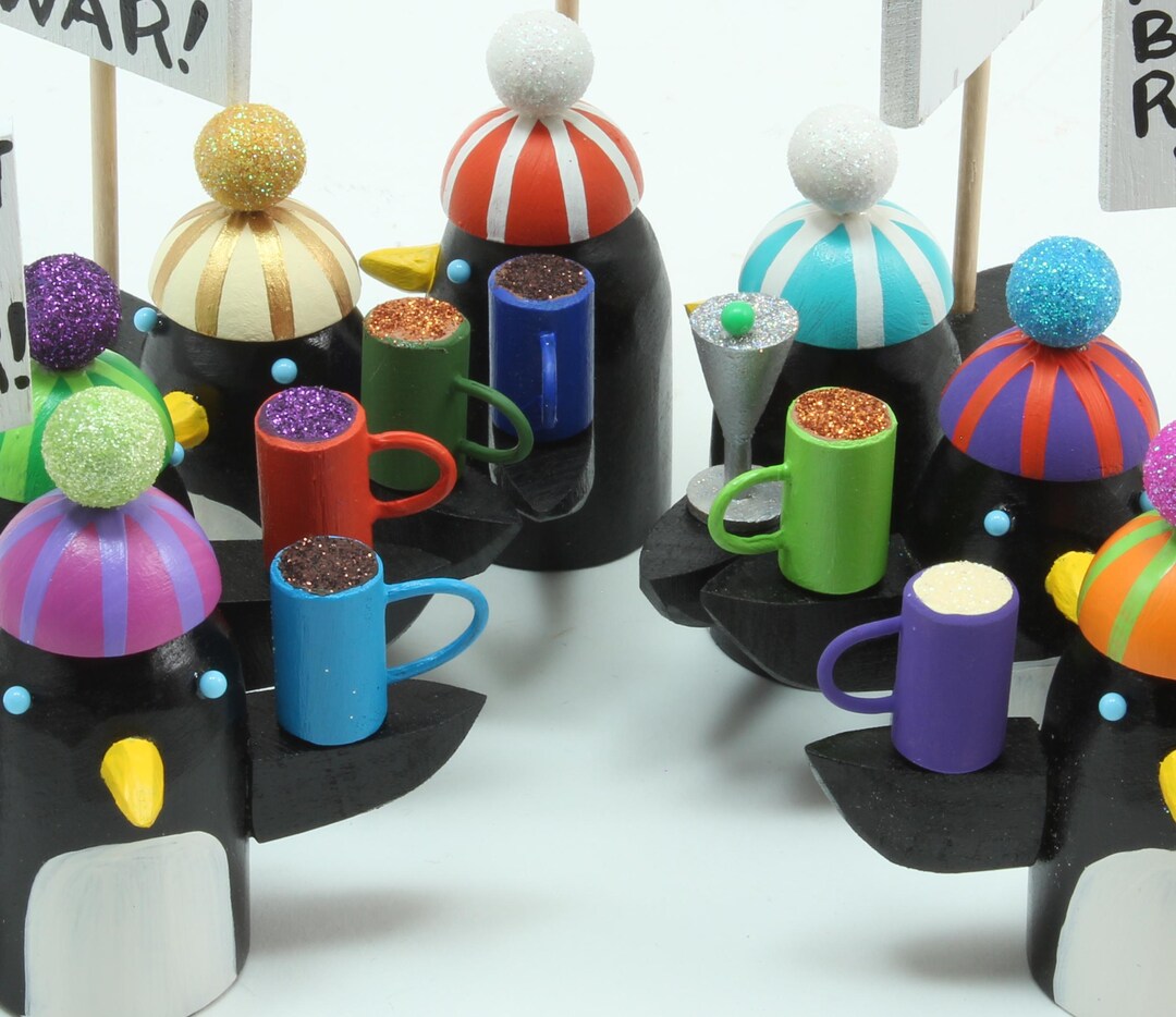 Penguins With Festive Beverages | Holiday Decoration | Egg Nog ...